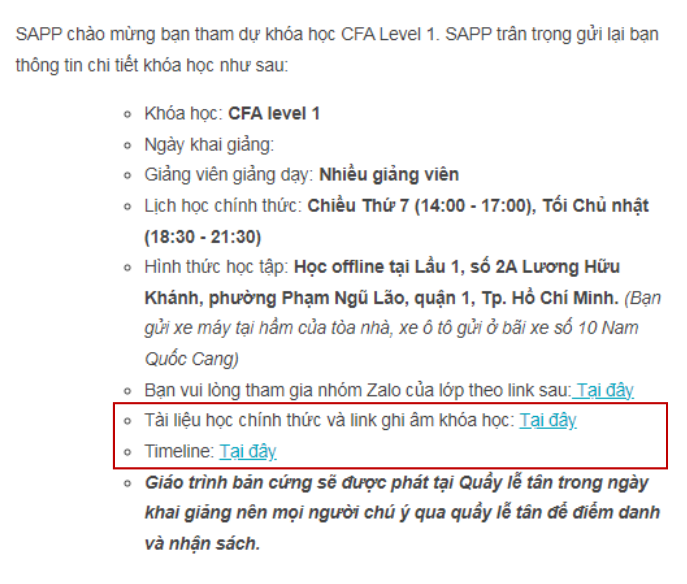 Tài liệu lớp học CFA level 1 tại SAPP