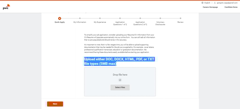 [Application Form] - Hướng dẫn hoàn thiện vòng CV PwC